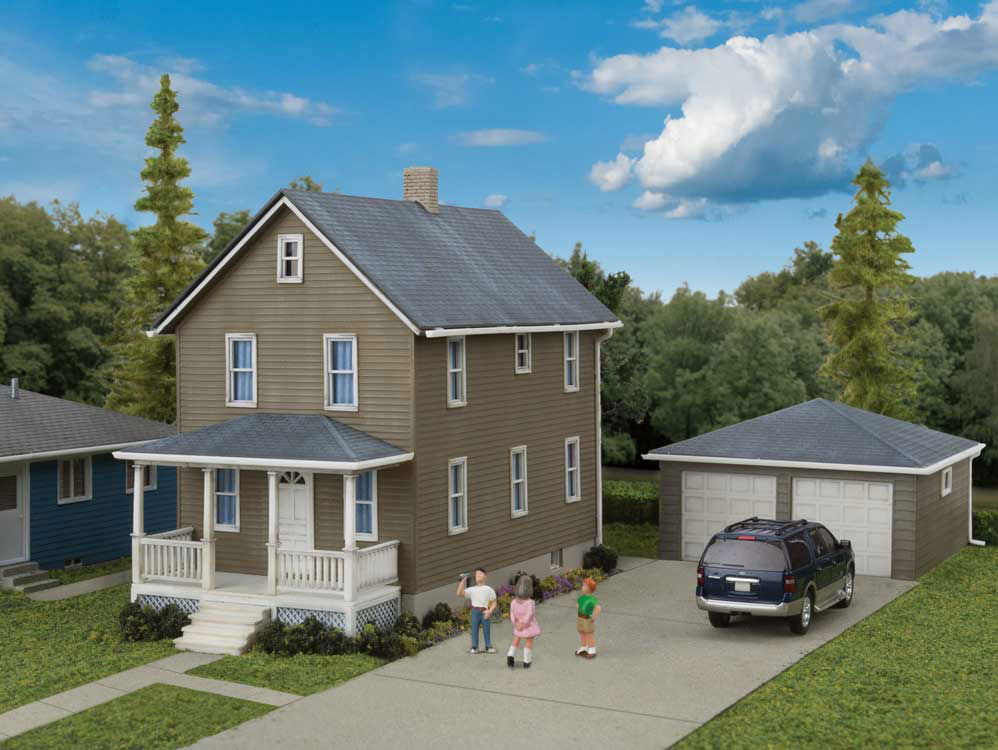 WALTHERS Cornerstone 9333792 1/87 HO Scale TWO-STORY HOUSE +GARAGE str ...